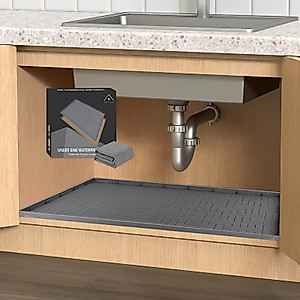 Under Sink Mat for Kitchen, 34"x21" Silicone Waterproof Mat Kitchen Bathroom Waterproof Cabinet Mat Sink liner, Protector for Under Sink Tray for Drips Leaks Mat, Hold Up to 4 Gallons - Grey