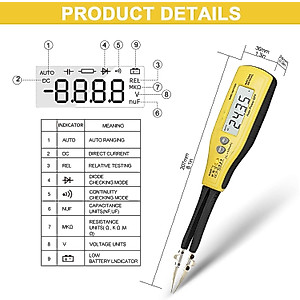 Digital SMD Tester - Auto Ranging 6000 Count, Handheld Mini DMM Resistance Ohmmeter, Capacitance Diode Continuity Battery Test, Portable Tweezers SMD Reader (ANNMETER AN-990C)