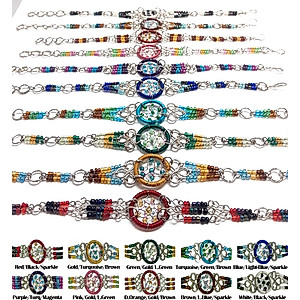 Mia Jewel Shop Round Thread Dream Catcher Multicolored Seed Beaded Silver Metal Chain Bracelet - Womens Southwest Fashion Handmade Jewelry Boho Accessories (White/Black/Sparkle)