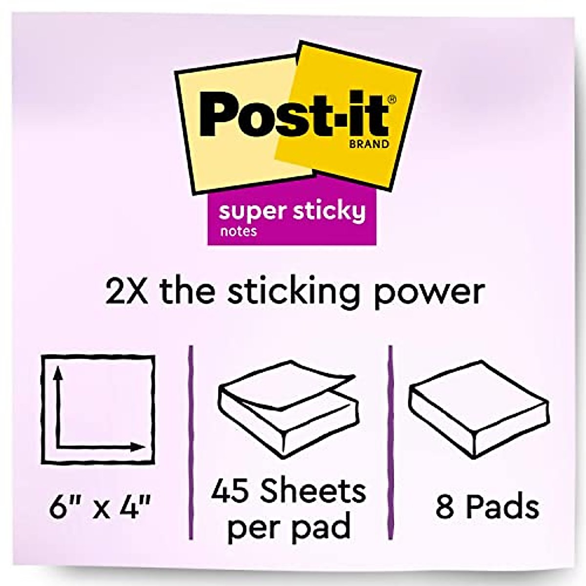 Post-it Super Sticky Notes,6x4 in, 8 Pads, 2x the Sticking Power, Energy Boost Collection, Recyclable (622-8SSMIA) , 1 7/8" x 1 7/8" , Assorted