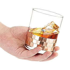 MyGift Whiskey Glasses Set of 4, Cocktail Mixed Drink Beverage Tumbler Drinkware with Copper Plating Bottom Rim