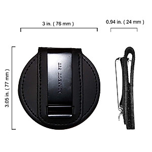 Round US Marshal Belt Clip Badge Holder Chain (2-1/4 inch recessed Cutout, Cutout PF281) Black Leather