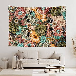 chiinvent Colorful Floral Tapestry Boho Flower Wall Hanging Multi Color Bohemian Flowers Plant Tapestries Botanical Nature Scenery Aesthetic Tapestry Decor for Bedroom Home Party, 59.1" x 82.7"
