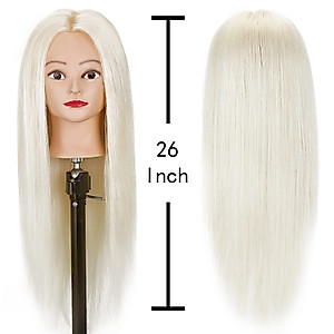 Armmu 26"-28" Long Hair Mannequin Head with 60% Real Hair, Hairdresser Practice Training Head Cosmetology Manikin Doll Head with 9 Tools and Clamp - #613, Makeup On
