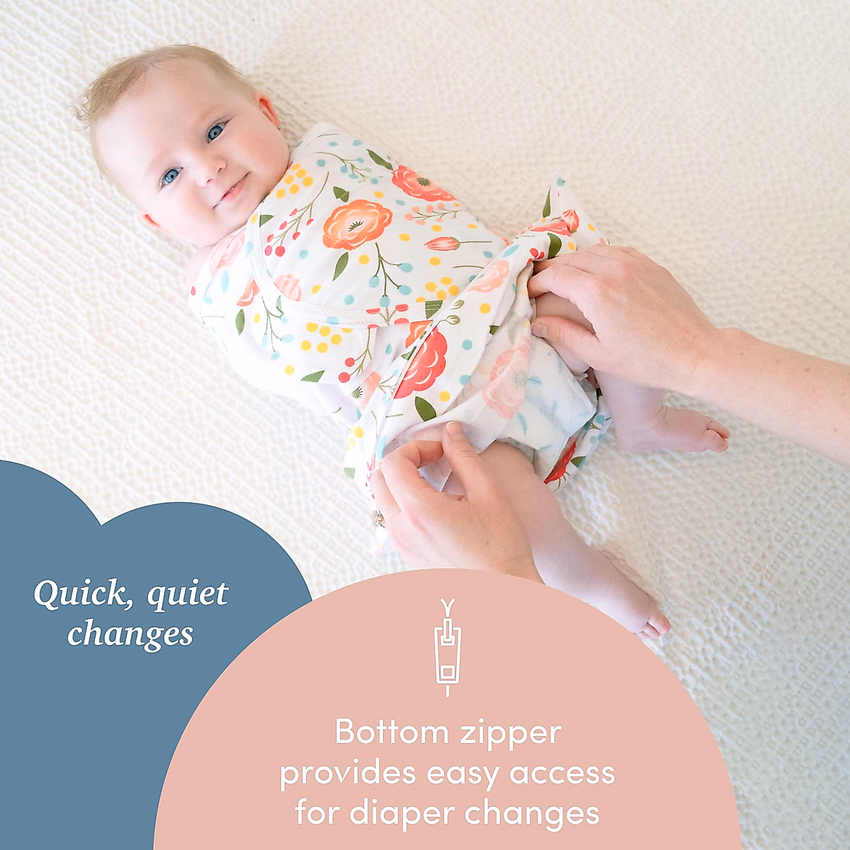 SleepingBaby Zippy Swaddle - Baby Swaddle Blanket with Convenient Bottom Zipper - Pink Poppy - Small/Medium