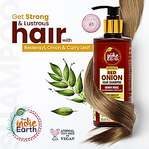 Red Onion Shampoo with Caffeine, Curry Leaf, and Indian Alkanet Root – Advanced Formula for Hair Fall Control, Split Ends Repair, and Dandruff Reduction – Gentle & Chemical-Free – 200ml