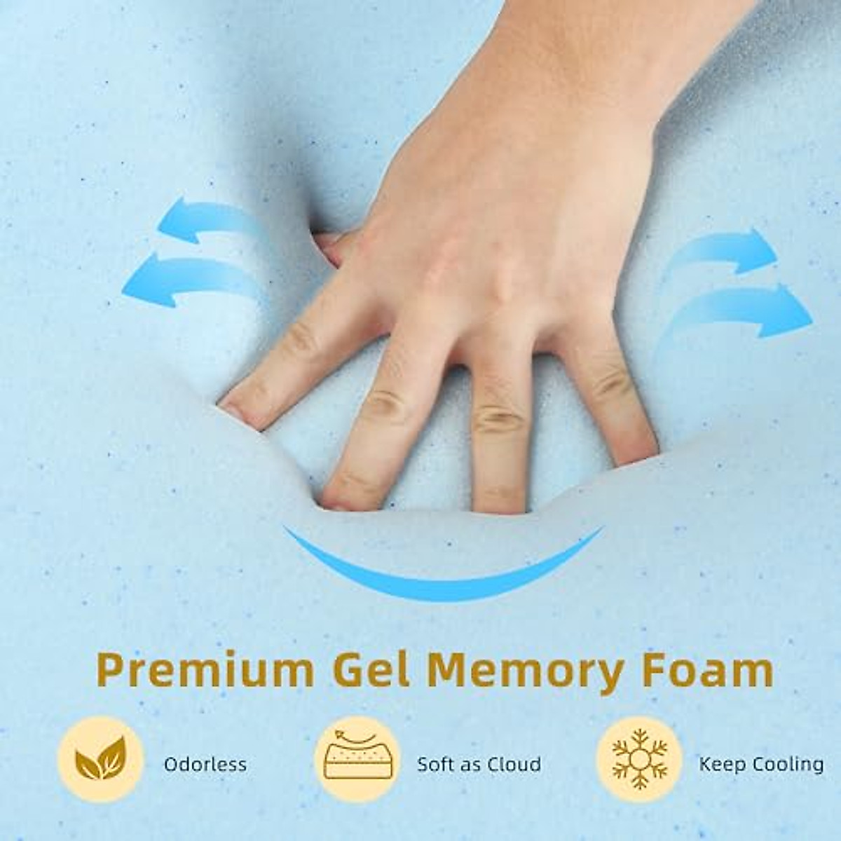 DWVO Basic 2 Inch Queen Cooling Gel-Infused Memory Foam Mattress Topper, 3-Zone Ventilated Design Bed Topper Revitalizes Old Mattress Comfort for Back Pain, RV Outdoor Camping, CertiPUR-US, Blue