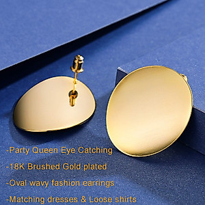 HelloFun Large Round Disc Drop Earrings Fashion Brushed Gold Drop Earrings for Women