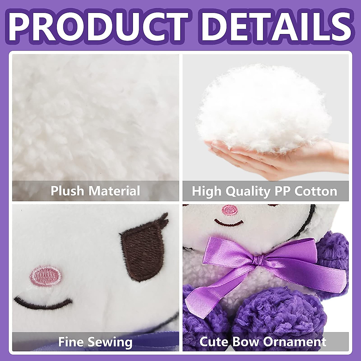 NGCJZF Kawaii Plush Toys,10-inch Cute Plush, Cartoon Plush Dolls, Anime Stuffed Animals Plush Figure Toy, Gifts for Girls Kids Fans (Purple)