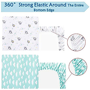 Crib Sheets Neutral, 2 Pack Fitted Crib Sheets Set, Printed Crib Sheets for Boys and Girls, Soft and Breathable Silky Microfiber Baby Sheet Fits Standard Crib and Toddler Mattress, Elephant & Clouds