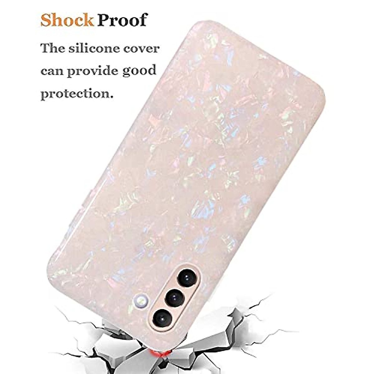 J.west Galaxy S21 Case 5G 6.2-inch, Luxury Sparkle Glitter Translucent Clear Opal Pearly Thinfoil Design Shiny Graphic Print Soft Silicone Cover for Women Girls Slim TPU Protective Phone Case Colorful
