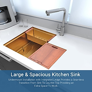Strictly Sinks 30 Inch Corner Kitchen Sink Undermount - 16 Gauge Stainless Steel Sink Undermount, Scratch & Stain Resistant Corner Single Bowl Workstation Sink with Accessories (Gold)