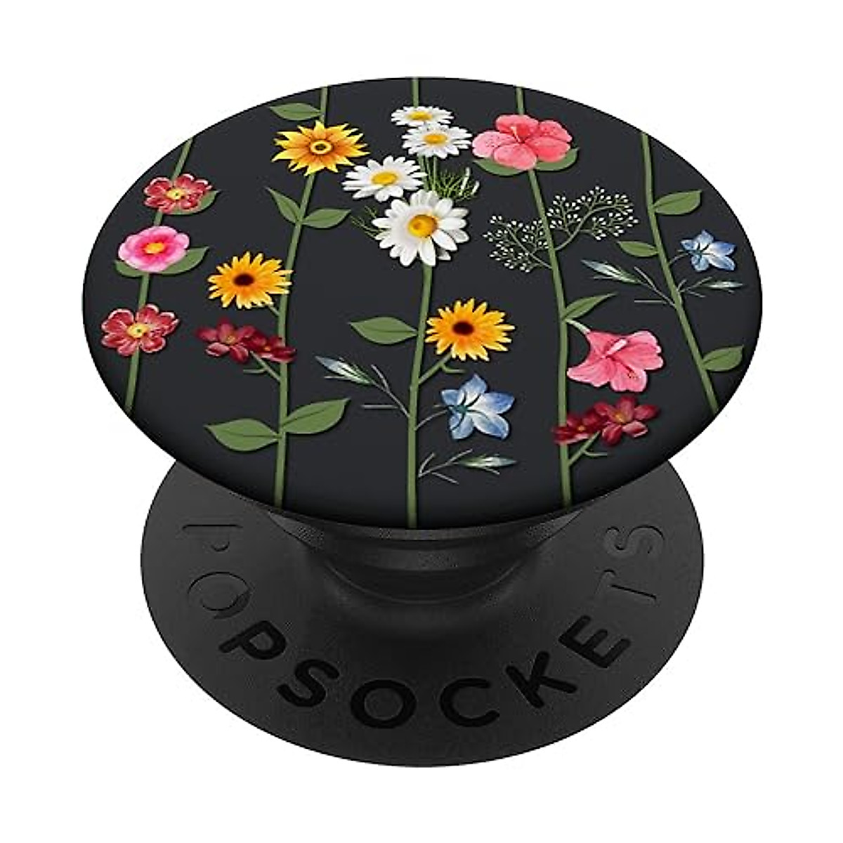 Black Wildflowers Floral Flower Pattern Phone Popper PopSockets Standard PopGrip