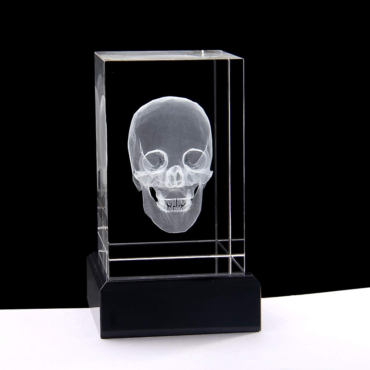 3D Human Skull Anatomical Anatomy Model Paperweight(Laser Etched) in Crystal Glass Cube Science Gift (No Included LED Base)(3.1x2x2 inch)