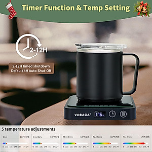VOBAGA Mug Warmer & Mug Set for Desk, Electric Coffee Cup Warmer with Temperature & Timer Settings, Smart Coffee Warmer Plate with 15oz Cup for Warming and Heating Coffee, Beverage, Candles, Cocoa