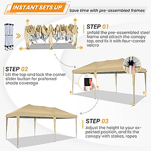 TOOLUCK 10x20 Pop Up Canopy Tent with 6 Sidewalls Tents for Parties Waterproof Camping Canopy Ez Up Party Tent Outdoor Portable Gazebo for Backyard Commercial Event Tent, Khaki