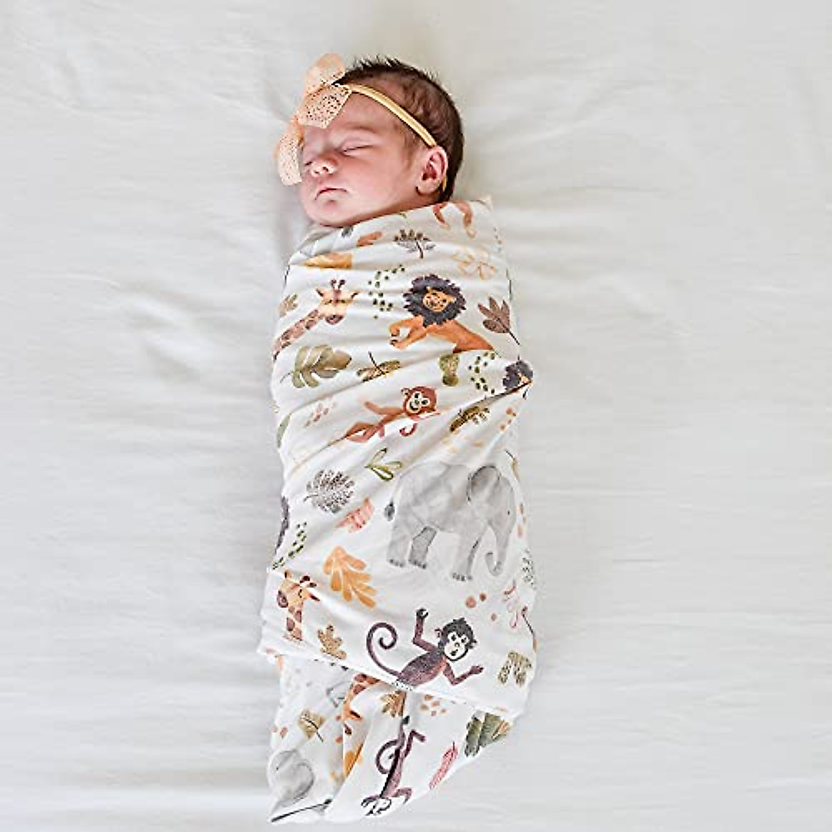 Extra Soft Knit Swaddling Receiving Blanket Wild Safari by Village Baby