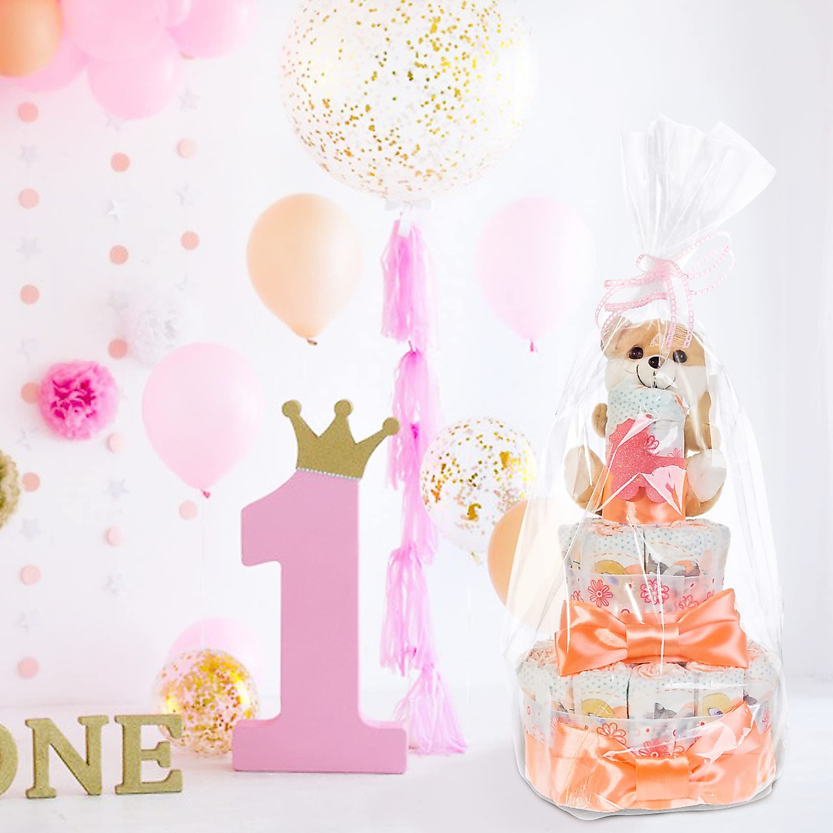 Morepack Extra Large Cellophane Bags for Gift Baskets 50x60 Inches,Jumbo Big Clear Cellophane Bags 10Pieces