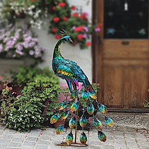 Kircust Metal Peacock Garden Statue and Sculpture, Peacocks Yard Art Lawn Ornament for Outdoor Backyard Porch Patio Decor(1-Piece)