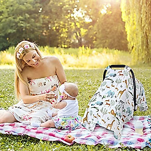 Muslin Car Seat Canopy for Babies, Metplus Lightweight Infant Carseat Cover Breathable Baby Carrier Cover for Boys Girls, Fit Spring Summer/Hot Days/Warm Weather, Woodland Animals