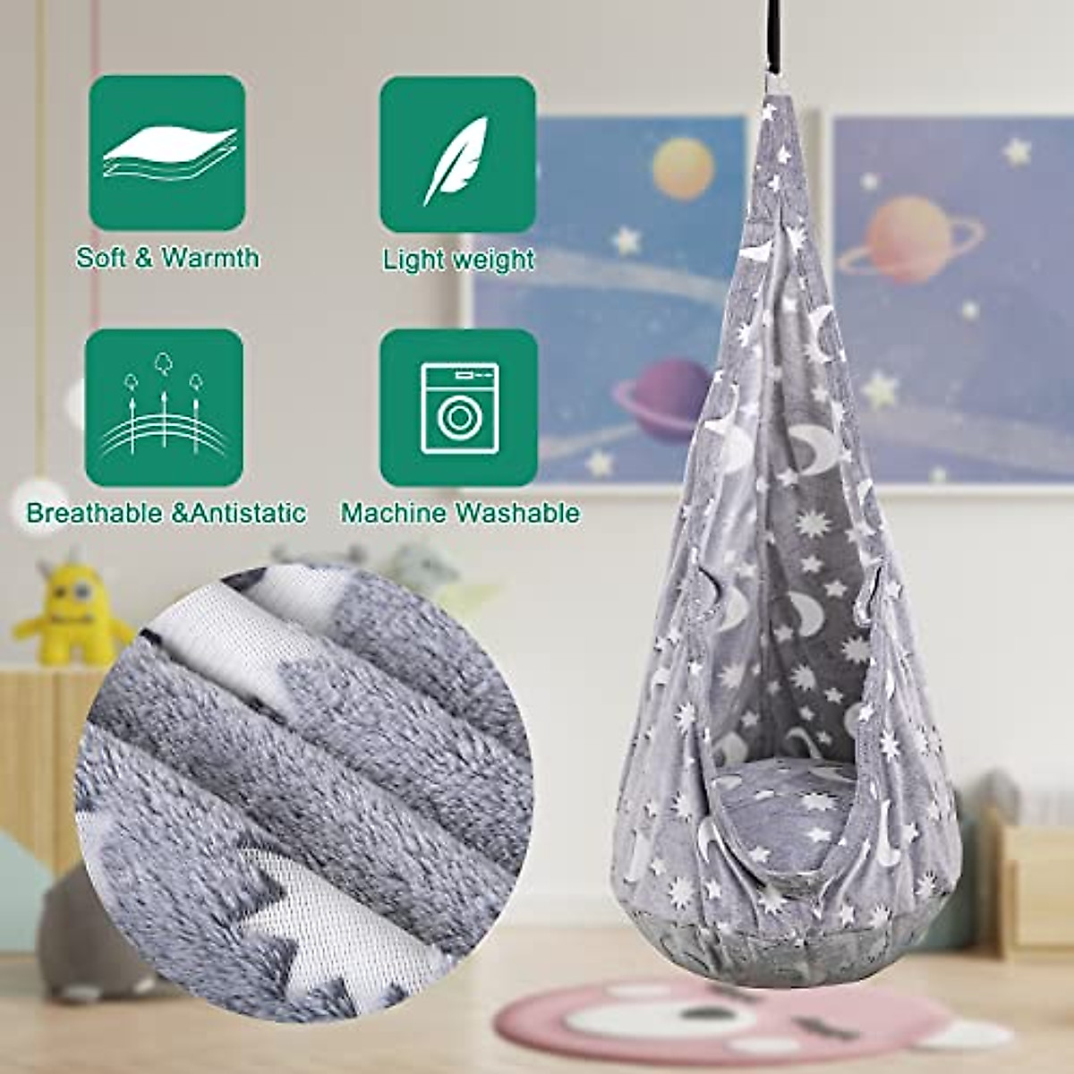 Kids Pod Swing Seat, Sensory Swing Chair with PVC Inflatable Cushion, Hanging Hammock Chair for Indoor and Outdoor Use