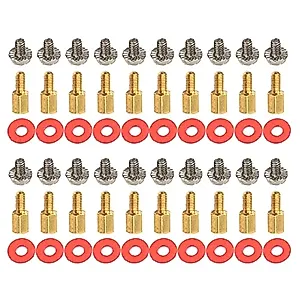 Connectors (20x Screw+20x Motherboard Riser +20x Washer) 6.5mm 6-32-M3 Computer Golden Motherboard Riser+Screws + Red Washers LX0A - (Color: B)
