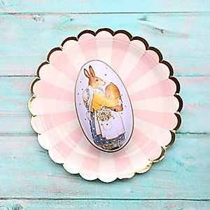 Winterworm 6pcs Creative Cute Tin Bunny Chick Printing Alloy Metal Easter Eggs Shaped Candy Box Holder