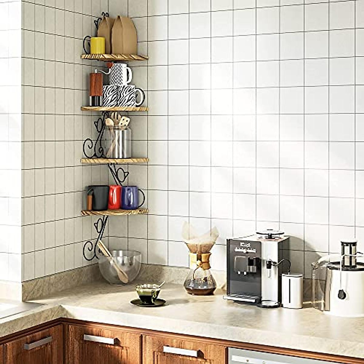 Alsonerbay Wall Mount Corner Shelves 4 Tier Floating Corner Storage Wood Shelves Decorative Rustic Radial Shelf in Cat Shape Carbonized Black