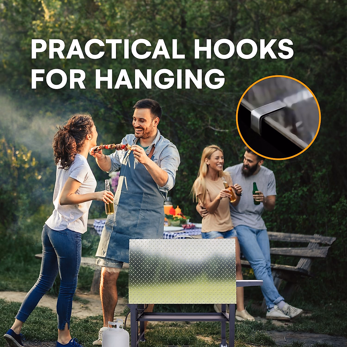 Flybold Blackstone Griddle Cover 22 inch - Waterproof Diamond Plated Design with Aluminum Hard Top Lid & Stainless Steel Handle for BBQ, Camping, Makes for Perfect Blackstone Accessories