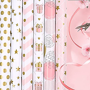 MAMUNU Gift Wrapping Paper for Girl Women, 12 Sheets Metallic Gold Foil and Pink Wrapping Paper, Gift Wrapping Paper Sheets for Birthday, Valentines Day, Wedding, Baby Shower, 28x20inch