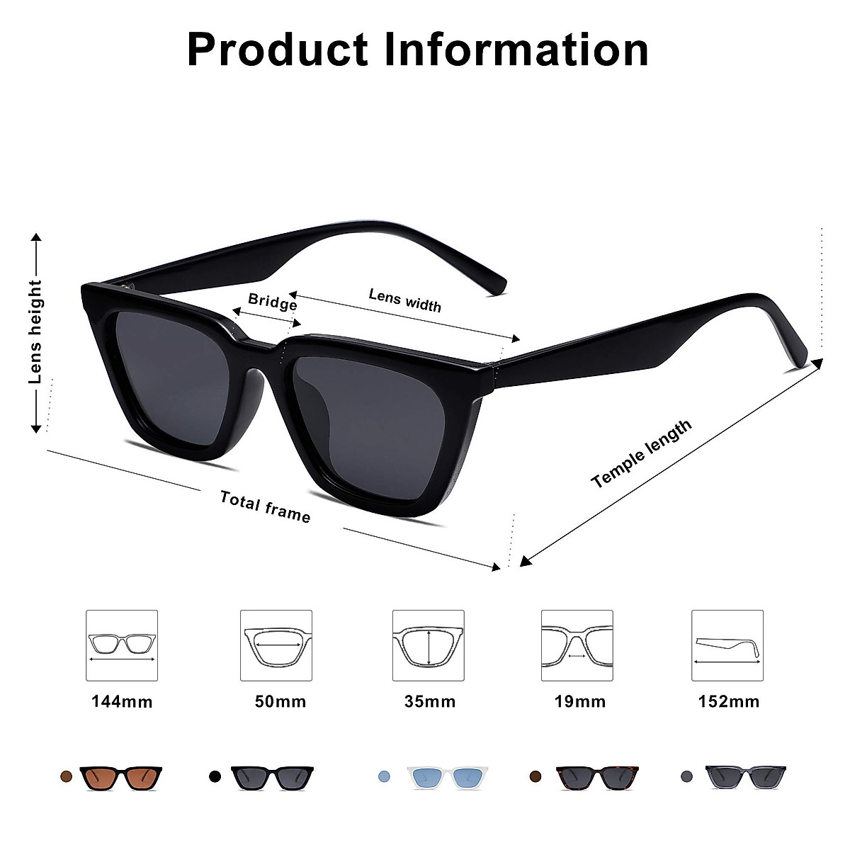 SOJOS Polarized Narrow Square Cateye Sunglasses for Women Retro Trendy Driving Glasses SJ2169 with Black Frame/Grey Lens