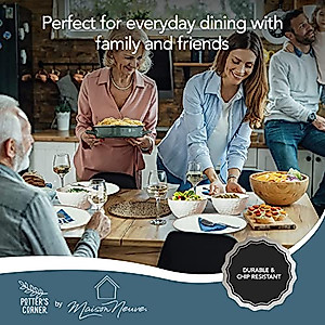 Potter's Corner by Maison Neuve 16-Piece Dinnerware Set Service for 4 - Hand Crafted Bowls and Plates Set w/Mugs, Stoneware Dinnerware Set, Microwave & Dishwasher Safe Plate Set - Oxford White