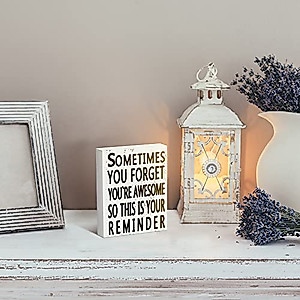 Inspirational Wall Box Sign 4 x 5 Inches Wood Wall Box Sign Classic Box Sign Sometime You Forget You're Awesome So This Is Your Reminder Positive Wall Plaque for Family Friend Home Decor (White Board)