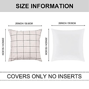 Basic Model Set of 2 Plaid Throw Pillow Covers Modern Farmhouse Decorative Square Linen Pillow Case for Sofa Couch Bed 20 x 20 Inch, Beige