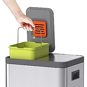 Mbillion Trash Can 5.3+5.3Gal, Kitchen Garbage Can with 2 Compartments,Large Stainless Steel Recycle Trash Can with 2 Removable Plastic Inner Buckets, Quiet Close Step Trash Can(20+20L Silver)