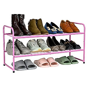 SUFAUY 2-Tier Shoe Rack, Stackable Shoe Shelf Storage Organizer for Entryway Closet, Extra Large Capacity, Wire Grid, Pink
