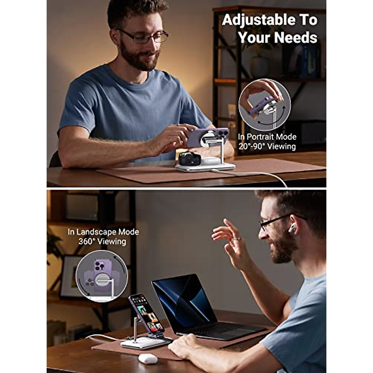 UGREEN MFi-Certified 25W 3-in-1 MagSafe Wireless Charging Station, 15W Fast Charging for iPhone 14/13/12 MagSafe Series, Compatible with Apple Watch, AirPods Series (No AC Adapter)