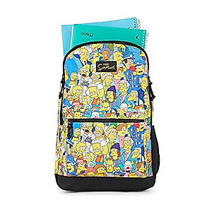 The Simpsons Homer Allover Backpack - The Simpsons Krusty The Clown, Homer, Bart and Lisa Bookbag - Knapsack for All (Yellow)