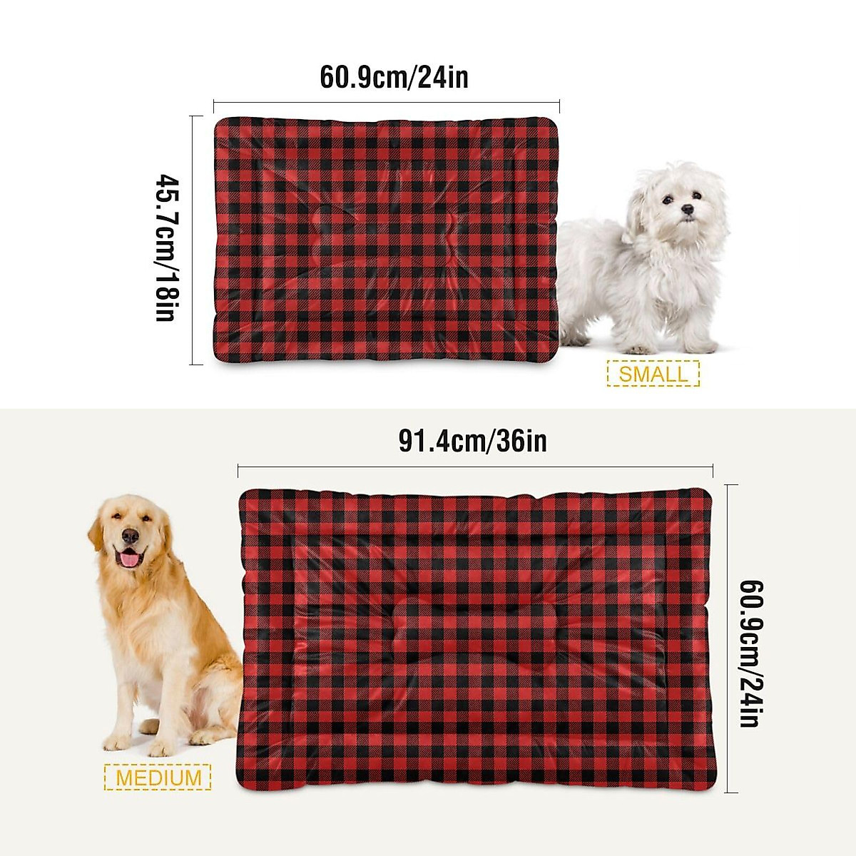 Coikll Red & Black Buffalo Plaid Pet Bed Pad Soft Dog Bed Mat with Anti-Slip Bottom, Machine Washable Crate Pad Mattress for Dog Sleeping- 36 * 24inches