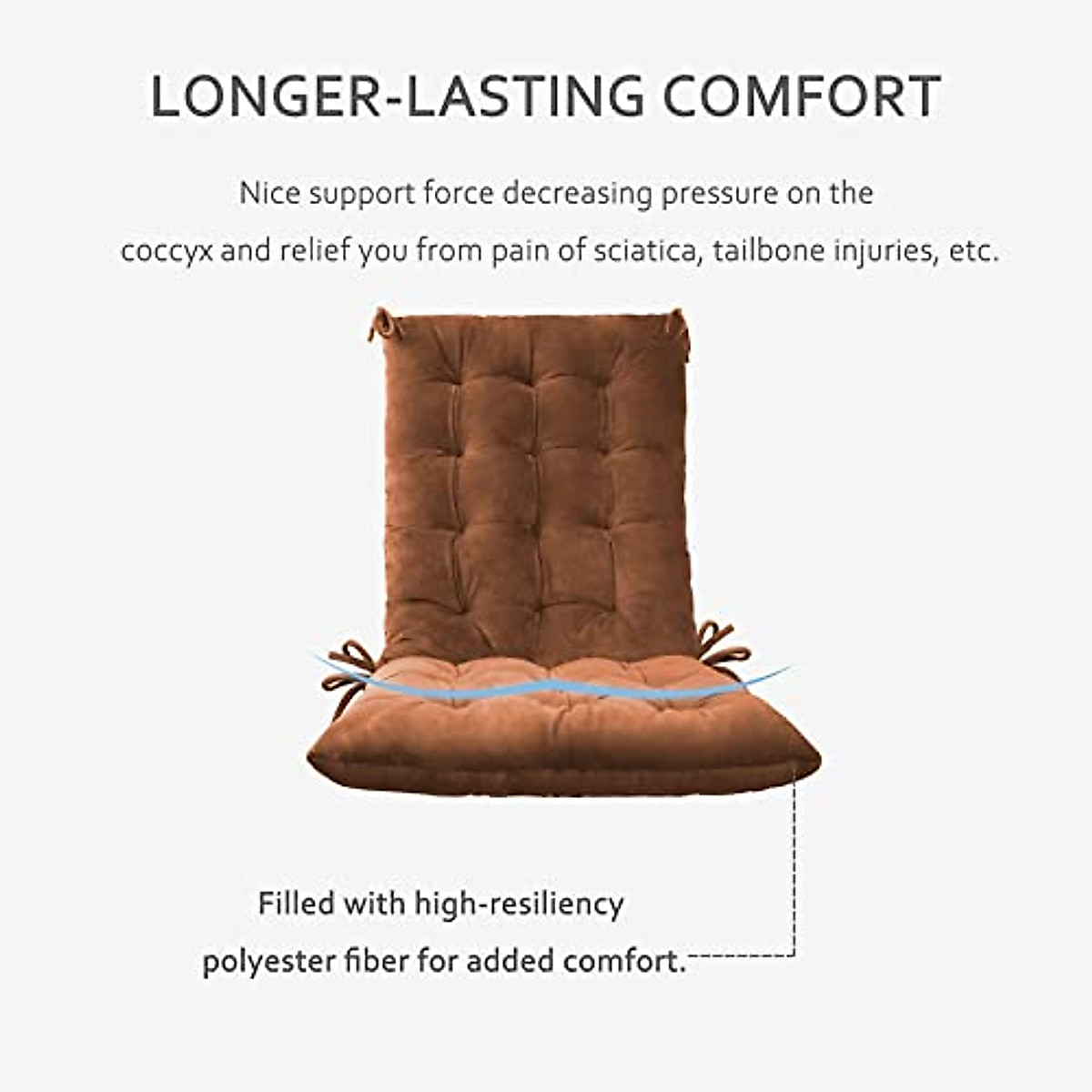 ELFJOY Solid Color Cozy Sanding Fabric Rocker Cushion Set - Chair Pads Set (Brown)