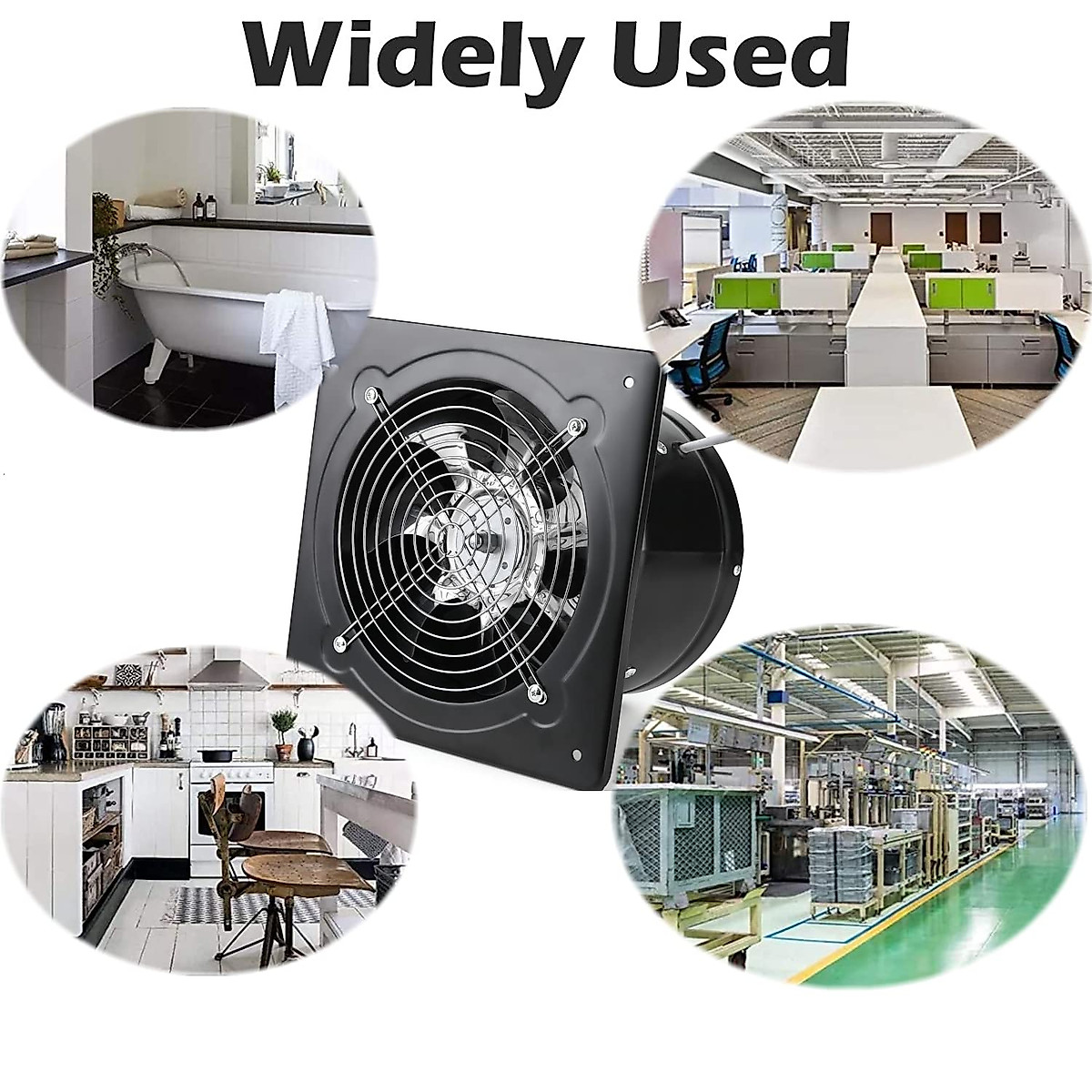 Nalle 8 inch Exhaust Fan 80W 500CFM Through-wall installation Ventilation Fan 110V Exhaust Smoke Fan Ventilation with Power Cord for Kitchen,Bathroom,laundry room,Toilets,Garage (Black