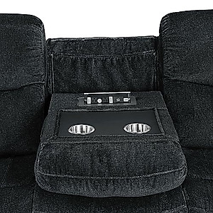 YUNLife&Home Manual Wall Hugger Chair with Cup Holder,2 USB Ports&Power Sockets,Double Reclining Sectional Sofa 3-Seat Couch for Living Room Apartment Office RV Theater Furniture Set, Dark Blue 83.8"w