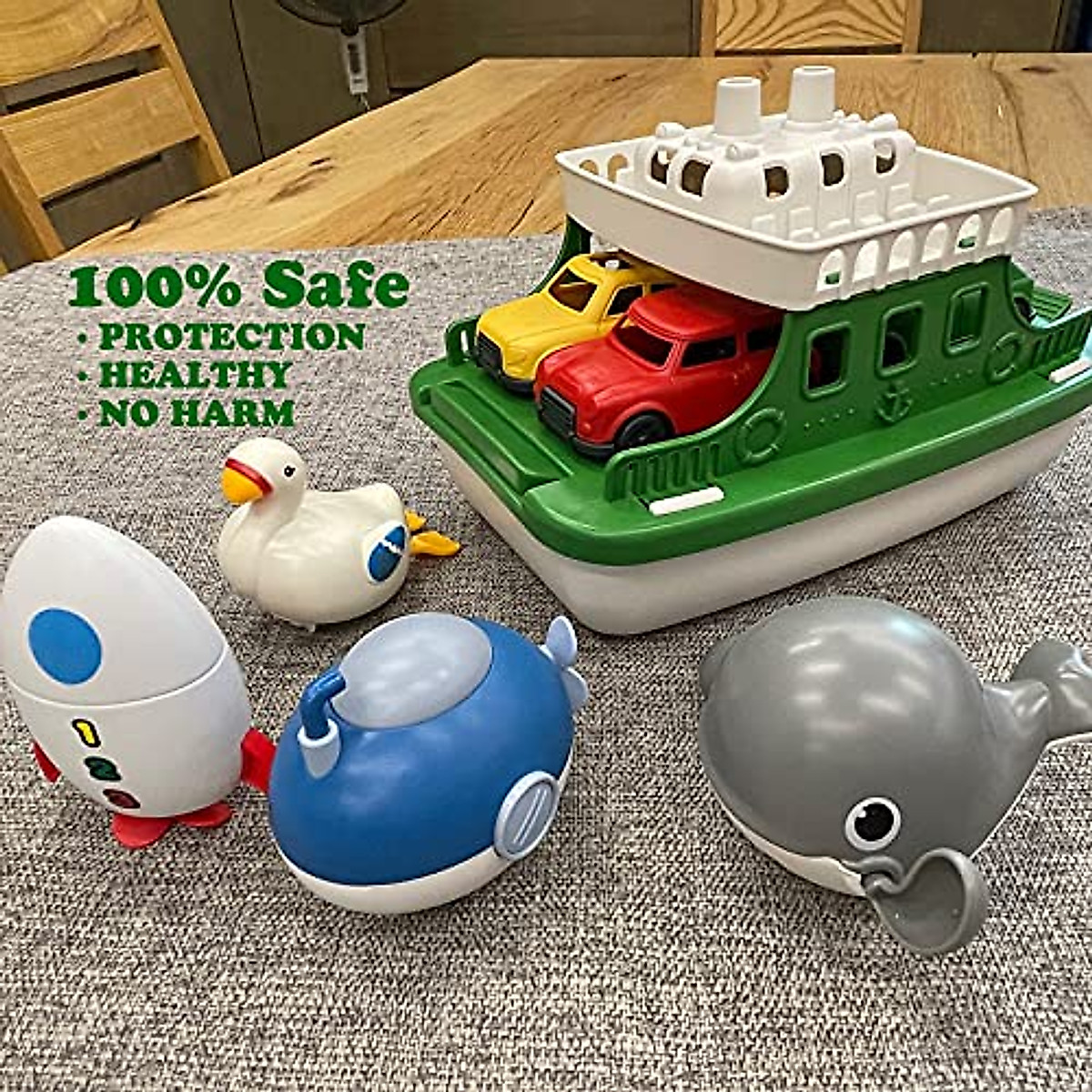 OKGIUGN Ferry Boat Toys Set with 4 Cars and 4 Wind Up Bath Swimming Toys, Kids Bath Toy Floating Vehicle Whales Submarines Swans Rockets, Bathtub Bathroom Pool Beach Toys for Toddlers Boys Girls Kids