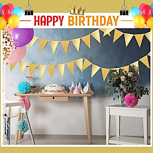 39 Ft Double Sided Glitter Metallic Paper Triangle Flag Pennant Bunting Banner for Wedding Birthday Holiday Festivals Anniversary Bridal Shower Hen Party Theme Party Decorations Supplies(Gold)