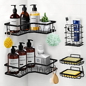 Gocvo Shower Caddy, 5 Pack Triangle Shower Shelves Bathroom Organizer No Drilling Adhesive Shower Wall Shelves Rustproof Stainless Steel Storage Shower Rack