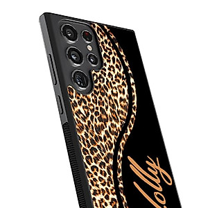 Leopard Skin Personalized Black Rubber Phone Case Compatible With Samsung Galaxy S23 S23+ Ultra S22 S22+ S21 S21FE S21+ S20FE S20+ S20 Note 20 S10 S10+ S10e