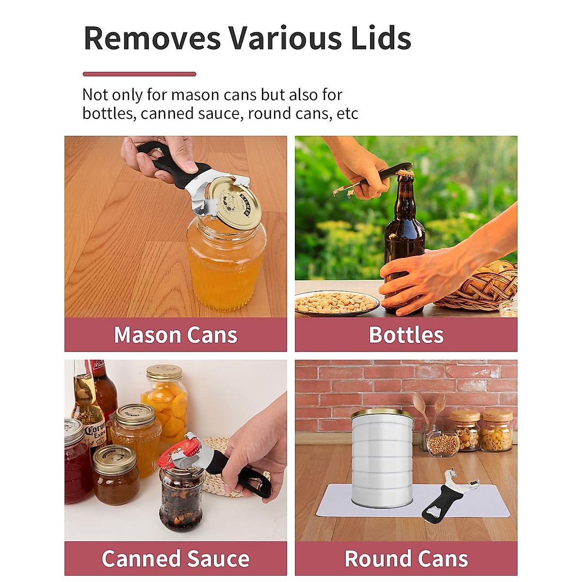 CYDW Mason Jar Opener Tool with Soft Touch Handle, No Lid Dents or Damage, Can Opener Manual Multi-Purpose, Easy Twist Manual Handheld Top Remover, Canning Supplies, Bottle Opener, Made for Lifetime