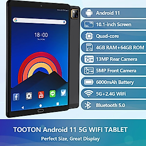 Tablet 10 Inch Android 11 Tablets 64GB Storage, 4GB RAM 128GB Expandable, Google Certified Tablet Support Dual Band WiFi 5+2.4Ghz, IPS HD Screen with 13MP Camera, 6000mAh Battery, Tablet PC-2023