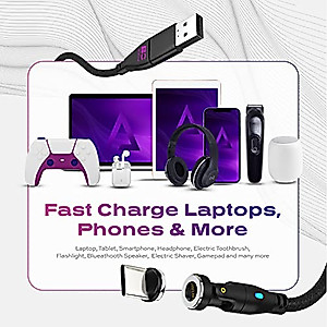 Statik 360 Pro Magnetic Charging Cable 100W Fast Charge Type C and Micro USB Magnet Connectors, 100 W Magnetic Charge Cable 6ft/2m, Data Transfer Capable, Compatible with All Devices