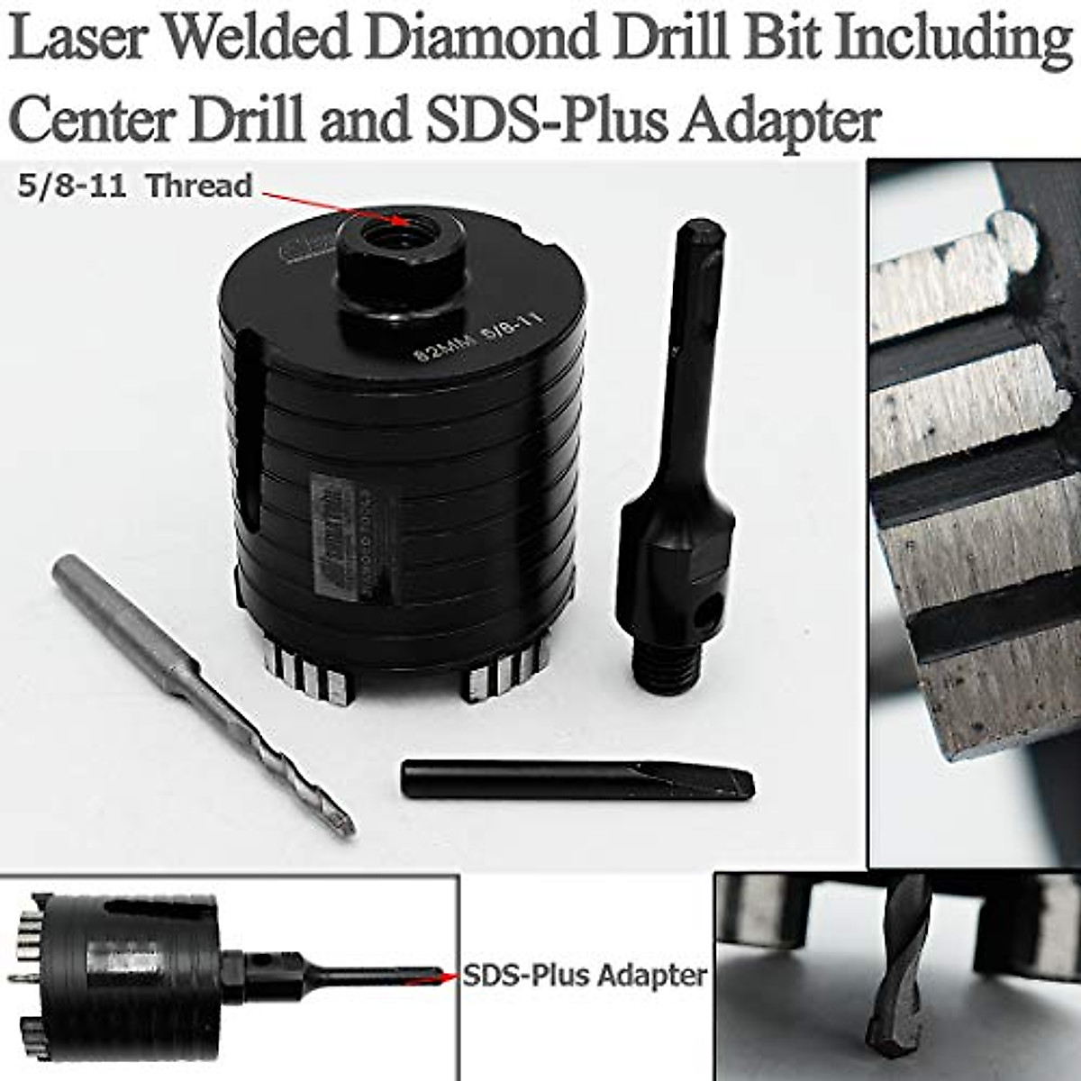 SHDIATOOL Concrete Hole Saw for Granite Brick Block Wall Marble Stones 82mm Diamond Center Drill Core Bits for Angle Grinder and Drills